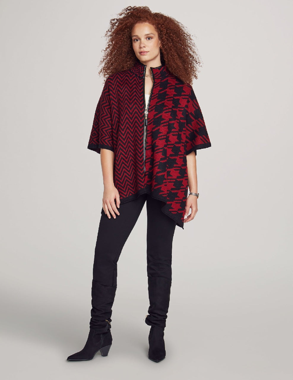 Anne Klein Petite Pattern Zip Front Cape