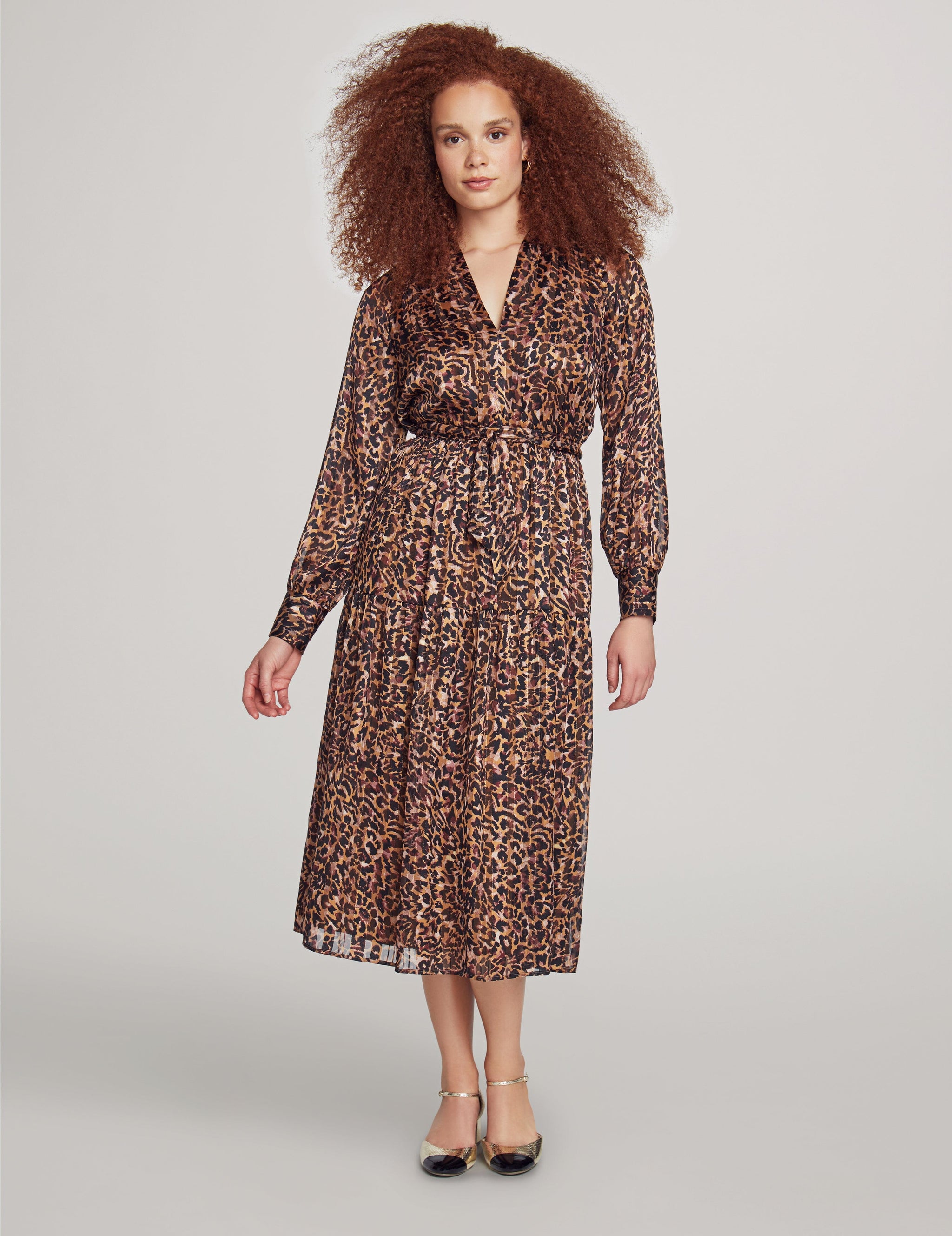 Anne Klein Soft V-Neck Tiered Midi