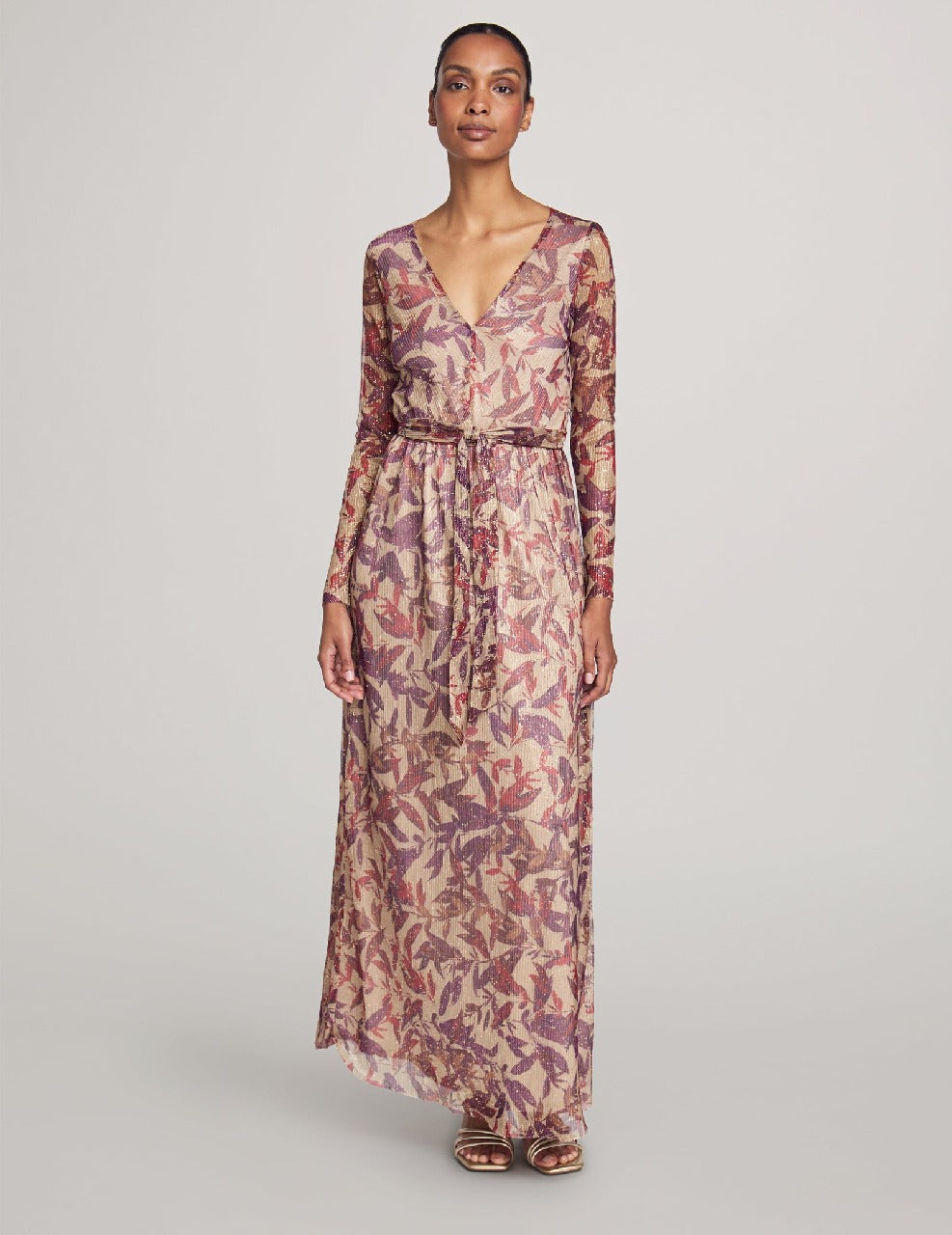 Anne Klein V Neck Maxi Pleated Dress