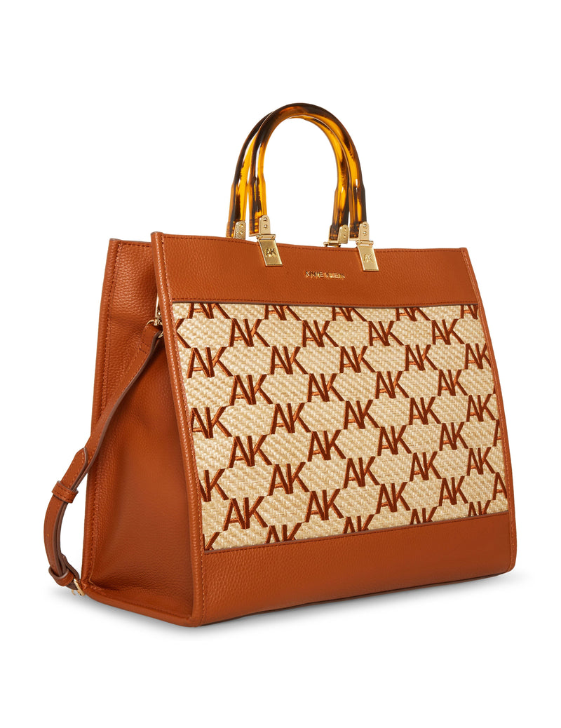 Large Tote In Embroidered Ak Straw | Anne Klein