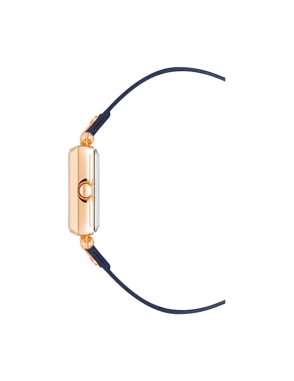 Considered Solar Square Leather Strap Watch Navy/Rose Gold-Tone | Anne ...